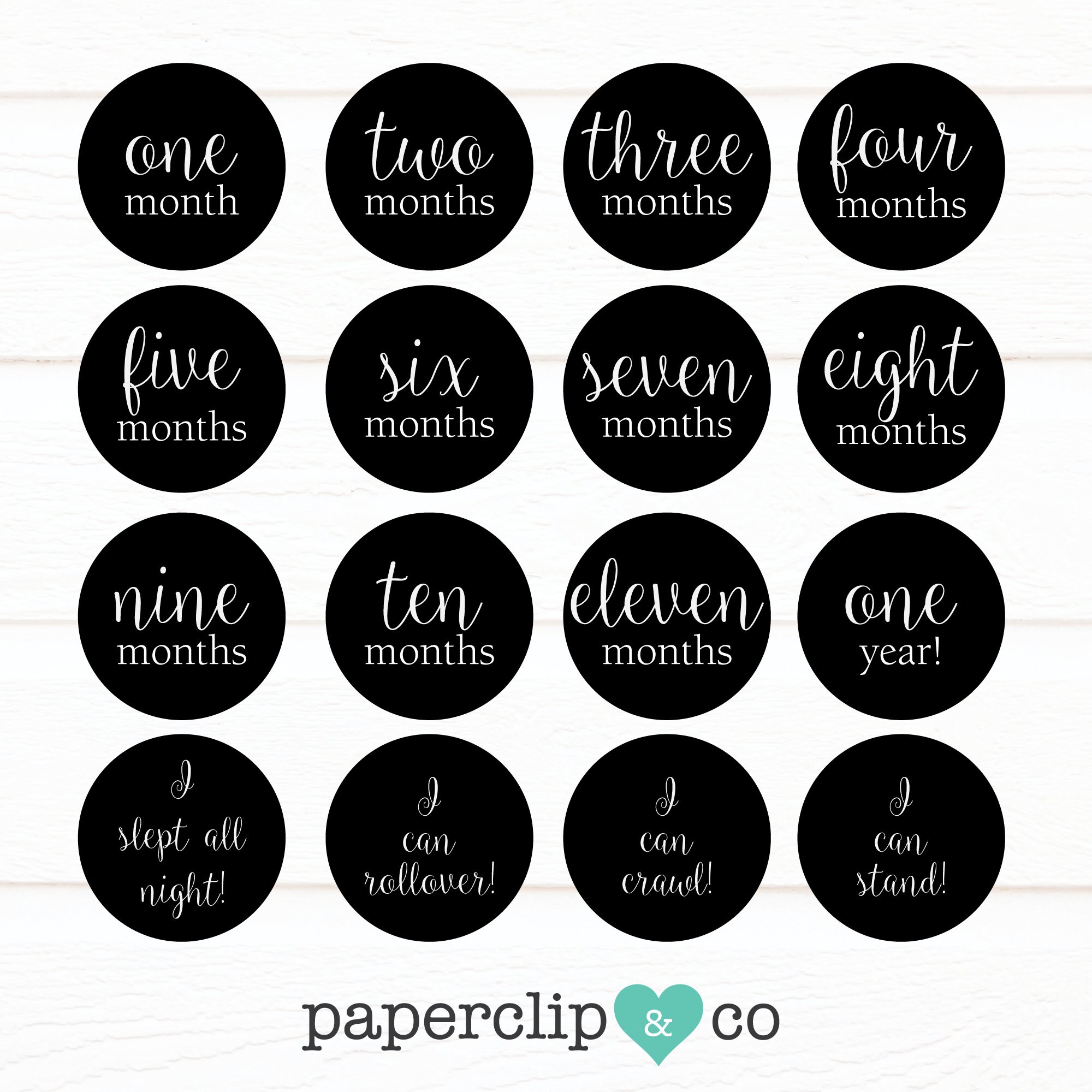 Black and White Monthly Milestone Stickers Modern Monthly - Etsy