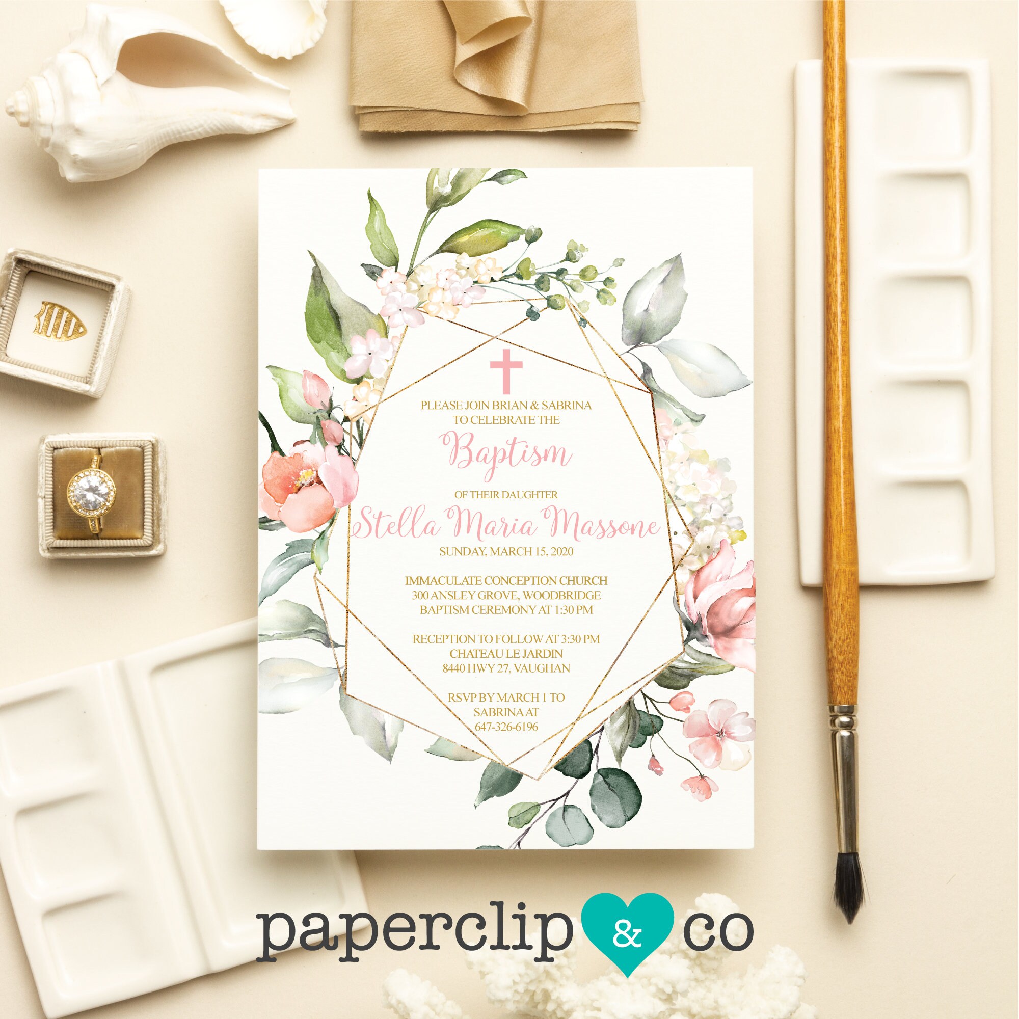 Floral Border Baptism Invitation, Baptism Invite, Girl Invite, Florals ...
