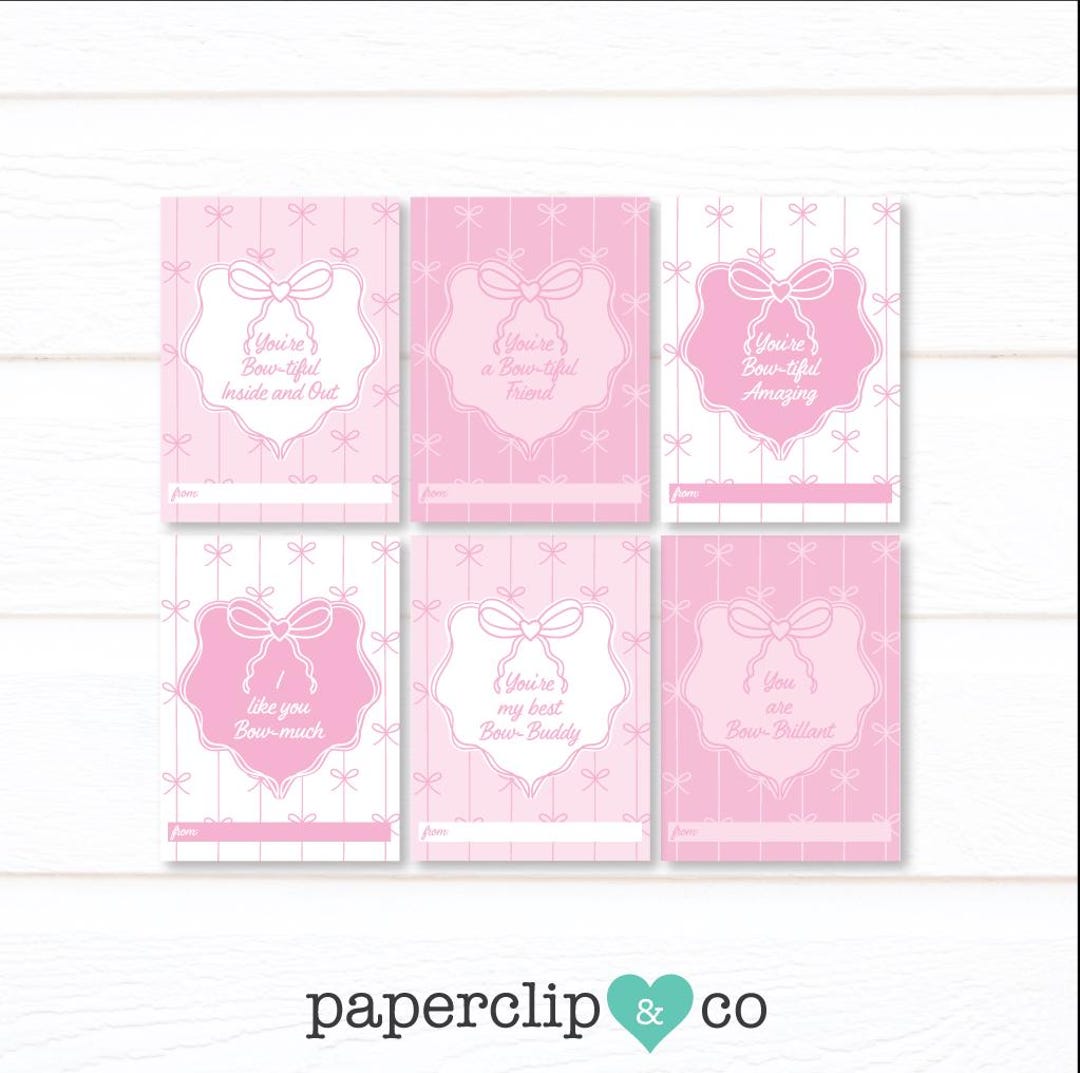 Printable Valentine's Day Card for Kids, Coquette Bows Printable ...