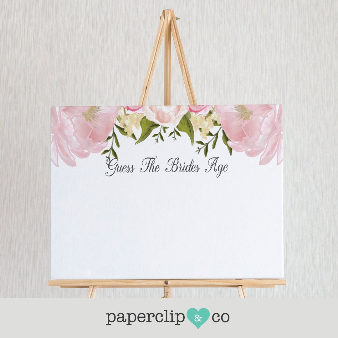 Guess the Bride Sign, Bridal Shower Game Sign, Guess the Age, Floral ...