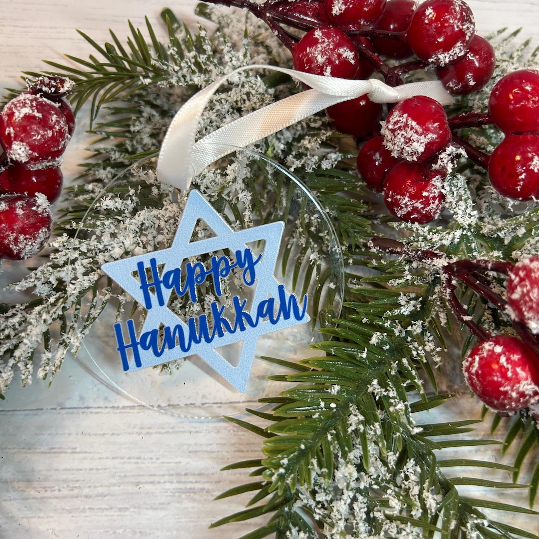 Happy Hanukkah With Light Blue Star of David Custom Ornament, Acrylic ...