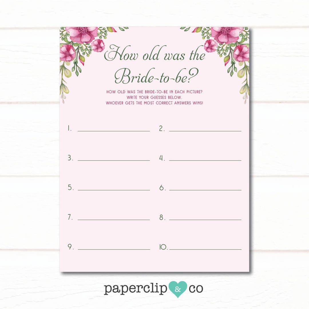 How Old Was the Bride Game, How Old Was the Bride Bridal Shower Game ...