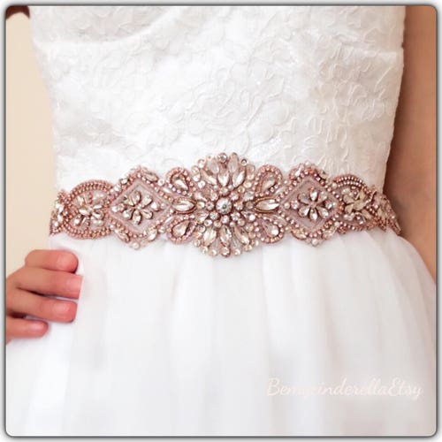 Rose Gold Bridal Sashwedding Dress Sash Belt Rhinestone - Etsy