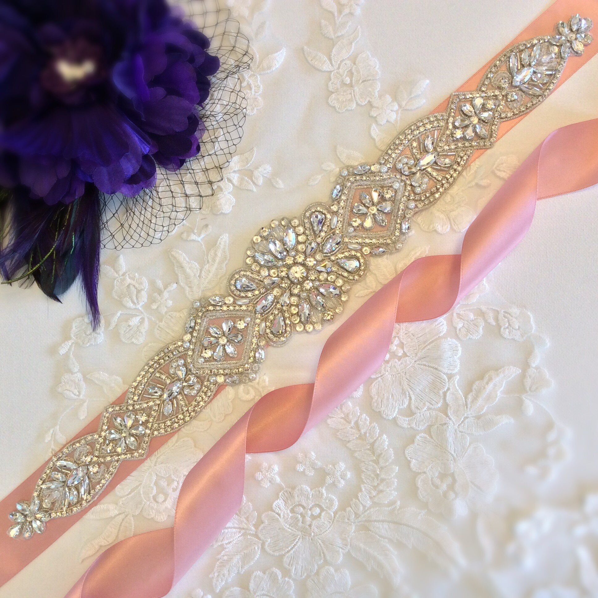 Rose Gold Bridal Sashwedding Dress Sash Belt Rhinestone - Etsy