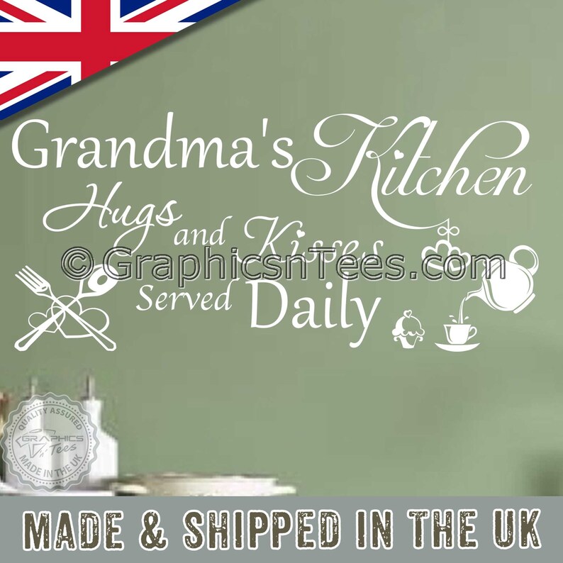Grandma's Kitchen Wall Sticker Hugs and Kisses Quote Home - Etsy