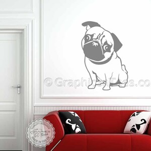 Cute Pug Puppy Dog Wall Sticker, Home Bedroom Lounge Wall Mural Decal ...