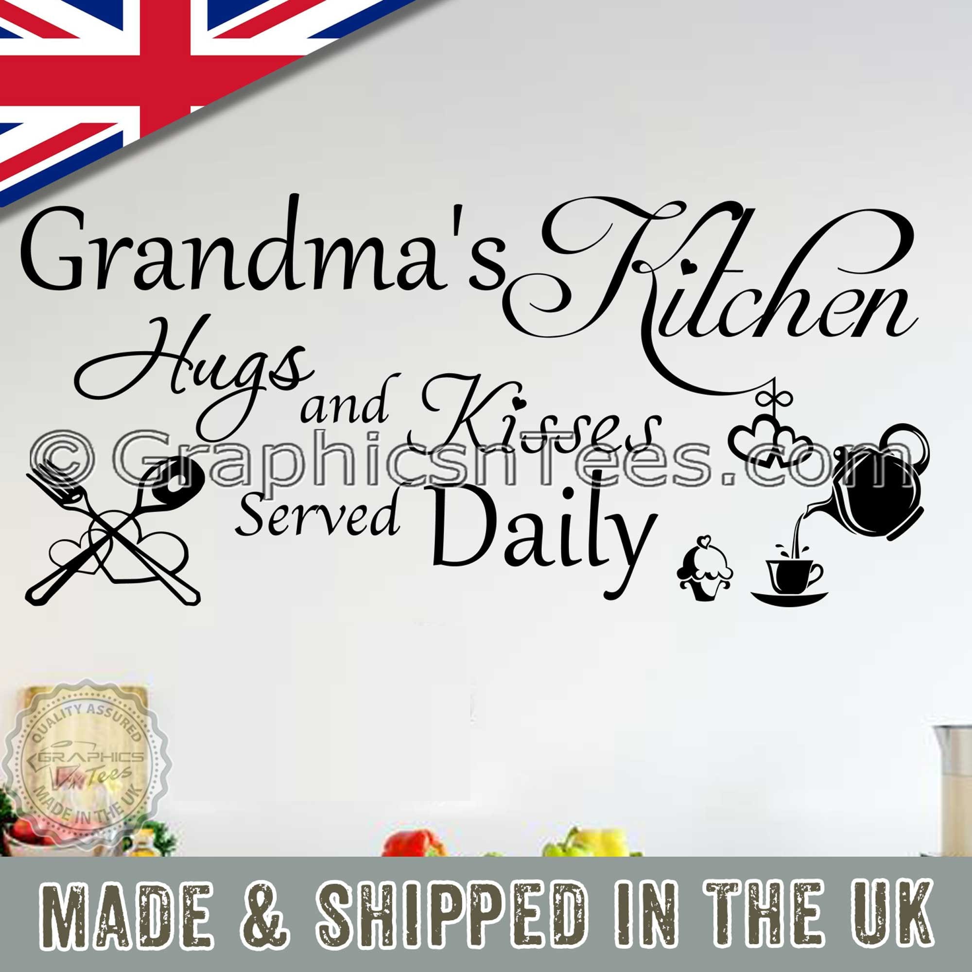 Grandma's Kitchen Wall Sticker Hugs and Kisses Quote Home | Etsy