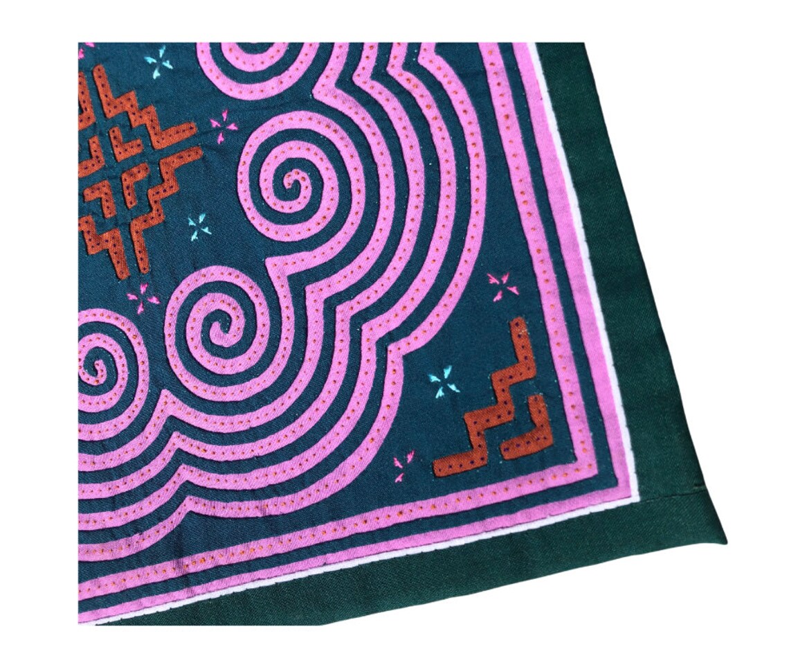 Pink and Green Paj Ntaub Bordered Hmong Collectible Flower Cloth - Etsy