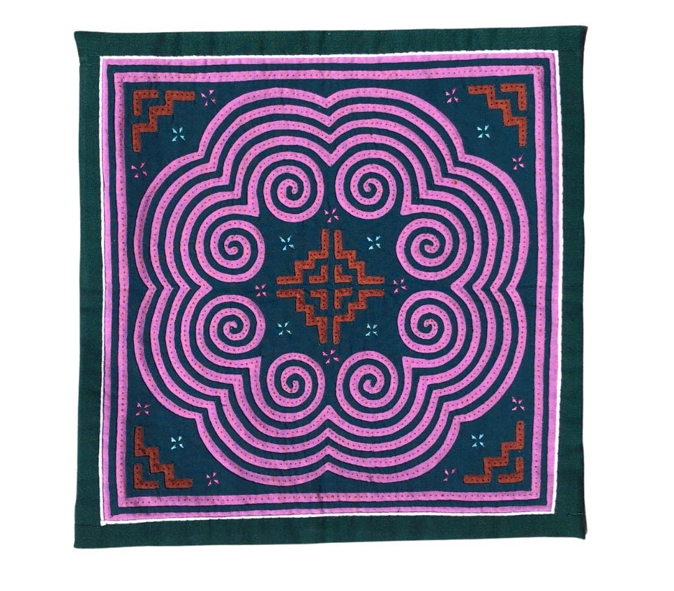 Pink and Green Paj Ntaub Bordered Hmong Collectible Flower Cloth - Etsy