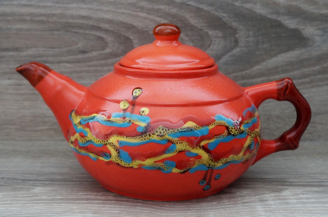 Handmade Abstract Painting Red Teapot сeramic 20 Oz Tea Party Gift ...