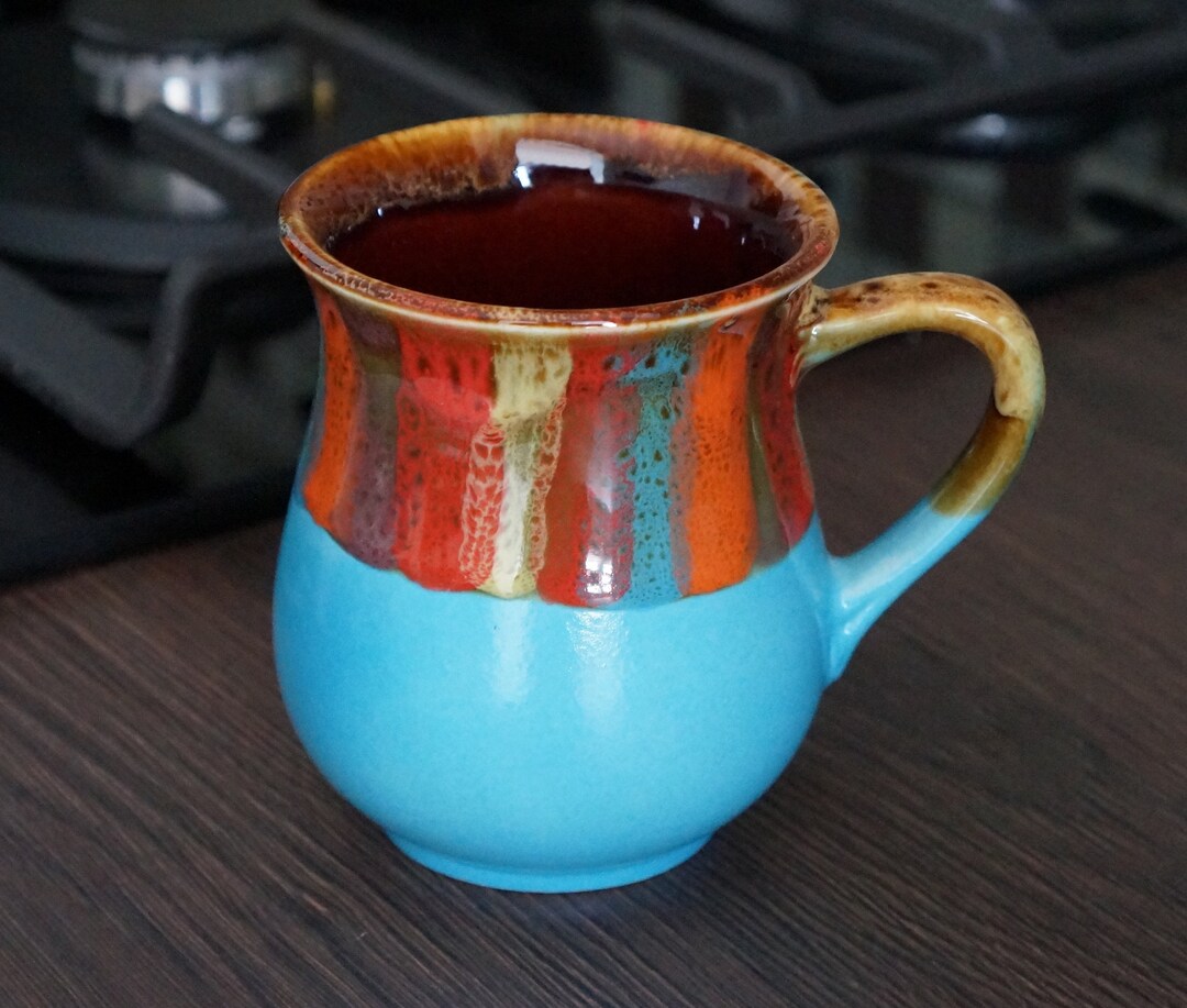 Handmade Orange or Blue Mug 9.5 Oz Coffee Mug Ceramic Christmas Gift ...