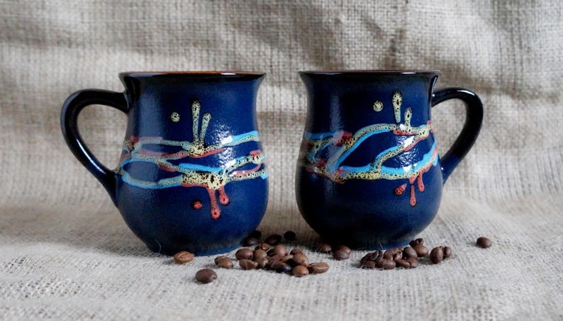 Dark blue mug cobalt blue ceramic mug 9.5 oz coffee mug set of | Etsy