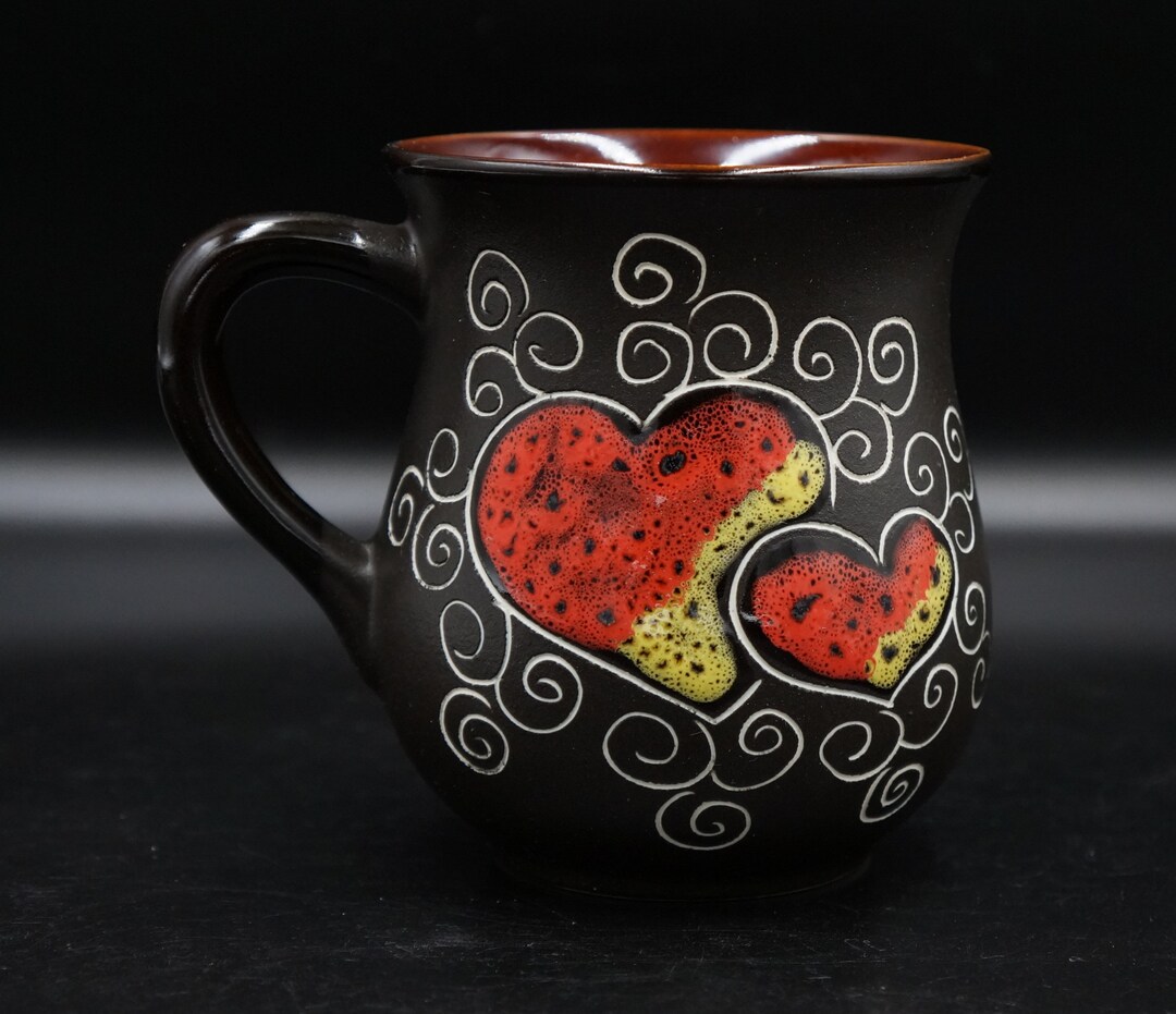 Handmade Red Coffee Mug 9.5 Oz Engraved and Painted With Hearts Mother ...