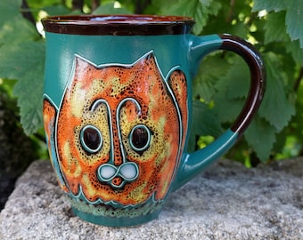 Handmade Pottery Cat Mug - Etsy