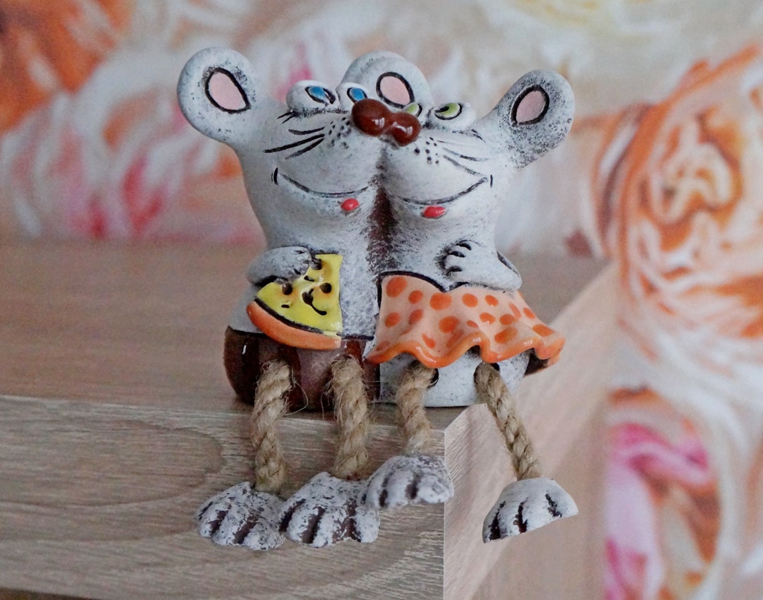 Bright Ceramic Mice With Movable Legs on Strings Cute Collectible Decor ...