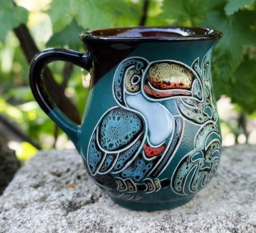 Handmade Tea Mug Pottery 9.5 Oz Stoneware Mug Ceramic With Toucan and ...