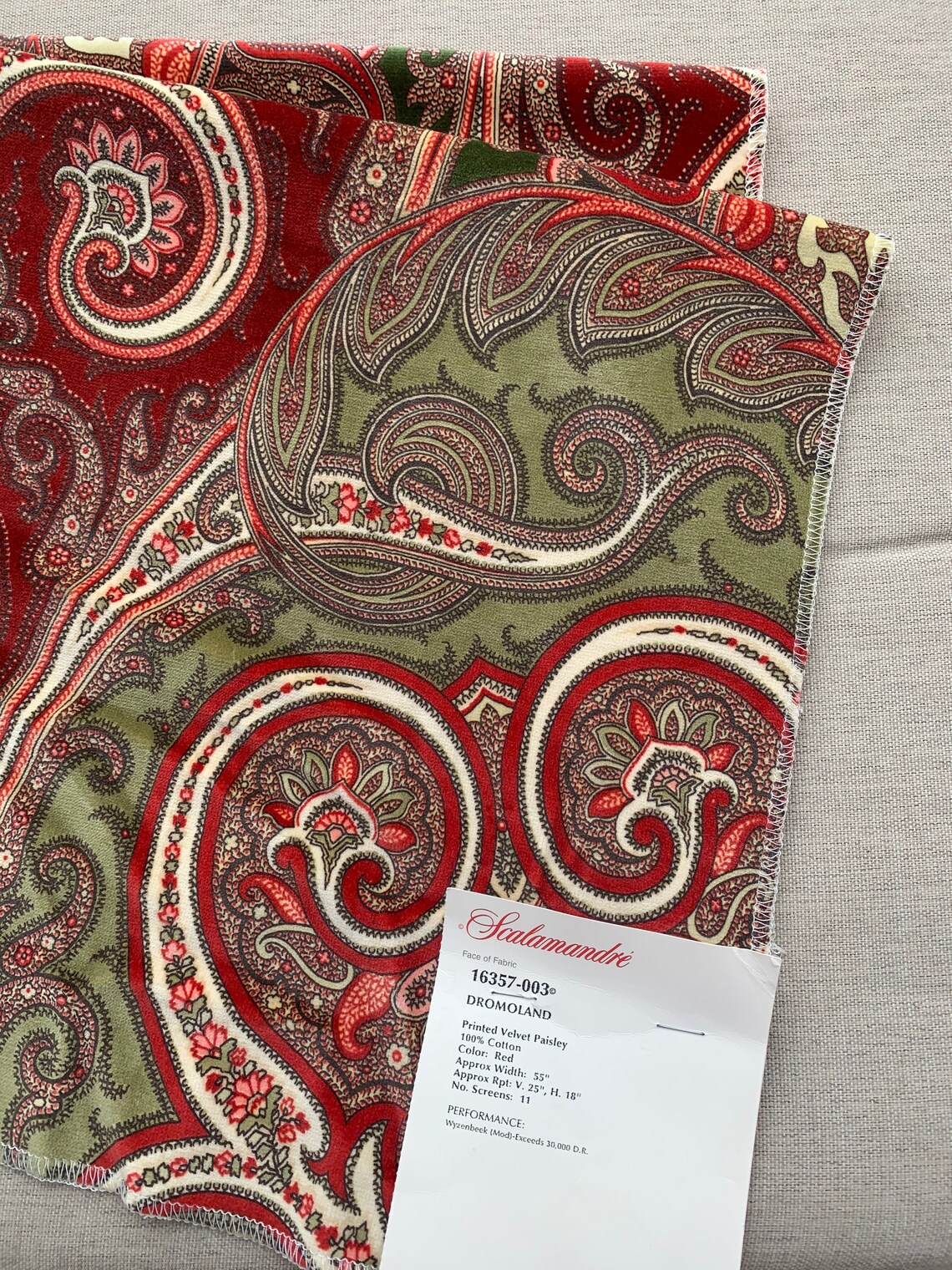 1 Pcs Scalamandre Fabric DROMOLAND - Printed Velvet Paisley- 26”x24 ...