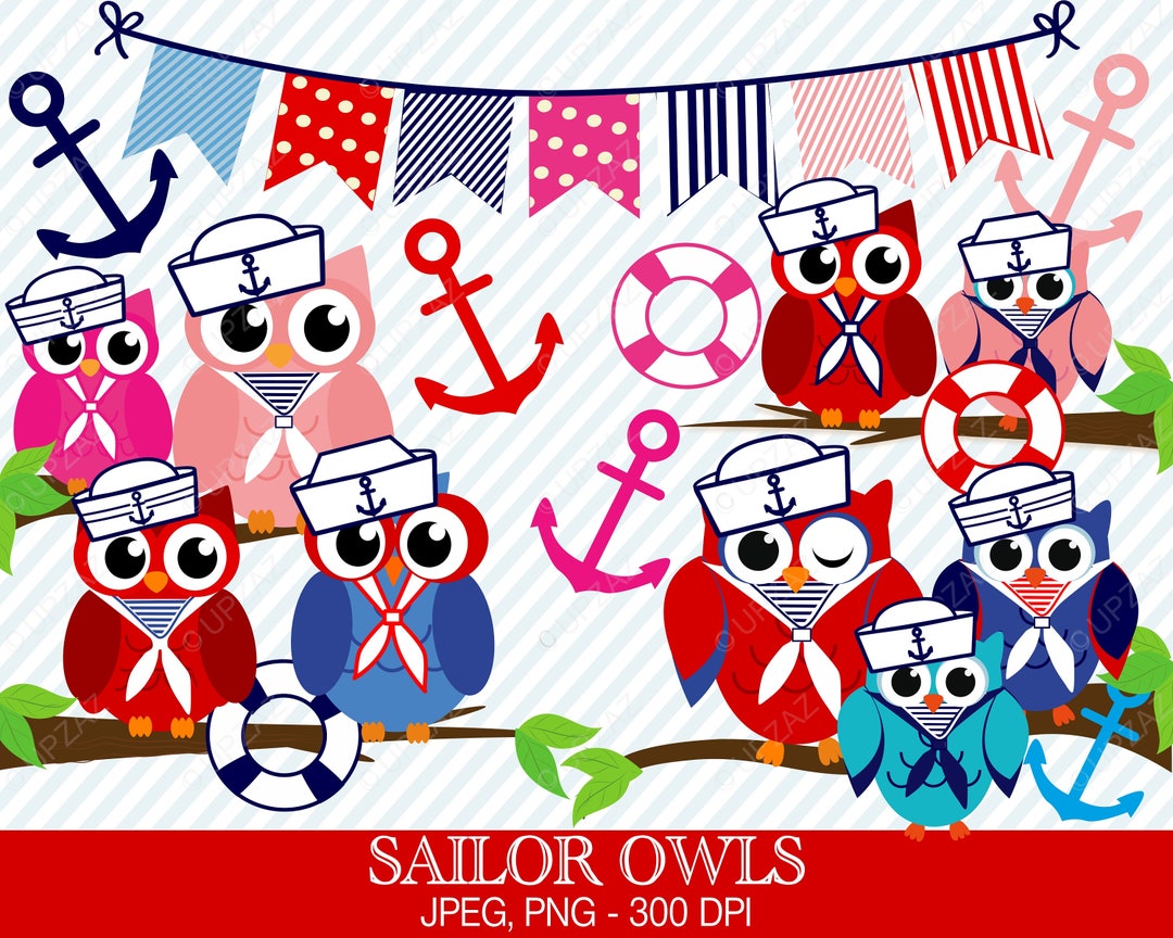 Sailor Owl Clipart, Nautical Theme, Digital Images - UZ705 - Etsy