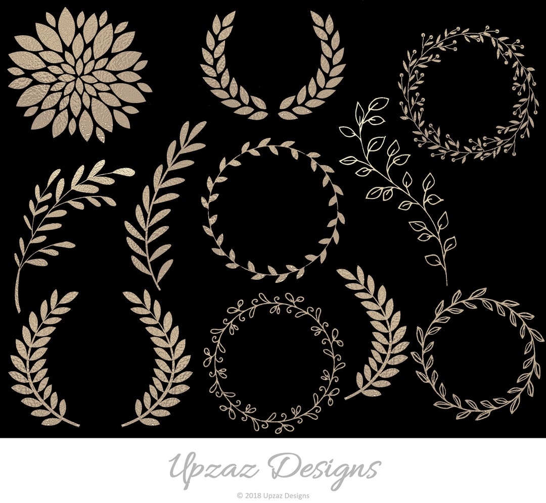 Gold Wreaths Clipart, Floral Design Elements, Wedding Clip Art, Gold ...