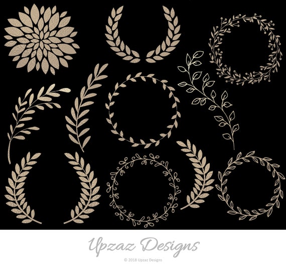 Gold wreaths clipart floral design elements wedding clip | Etsy