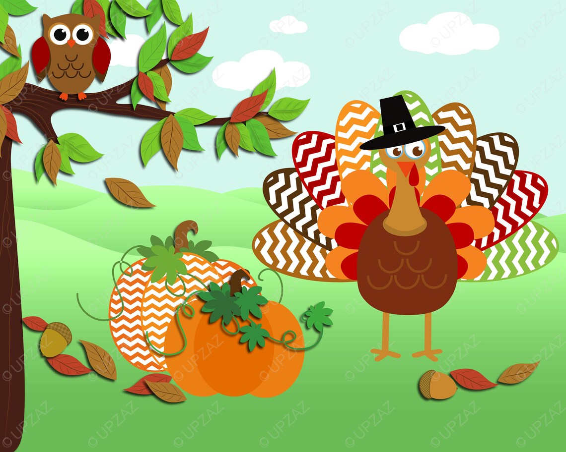 Thanksgiving Clipart Turkey Clip Art Digital Images UZ811 | Etsy