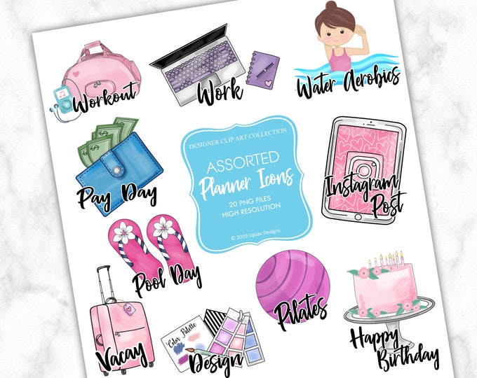 Daily Planner Icon Clipart Planner Sticker Watercolor Hand Drawn ...