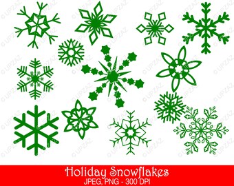 Glitter Snowflake Clipart Green Glitter Snowflakes | Etsy