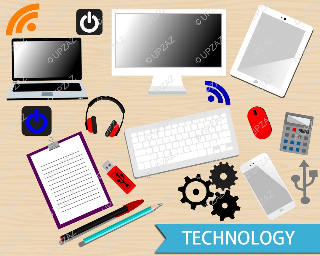 Technology Clipart, Office Workspace Clipart, Digital Images - UZ1001 ...