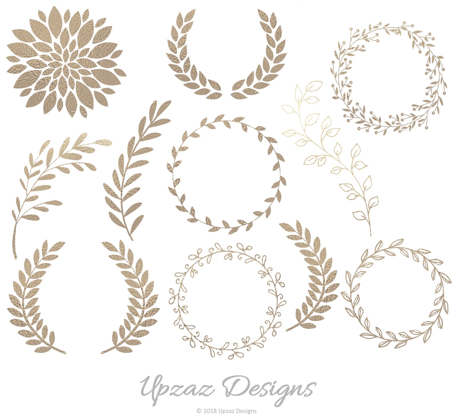 Gold wreaths clipart floral design elements wedding clip | Etsy