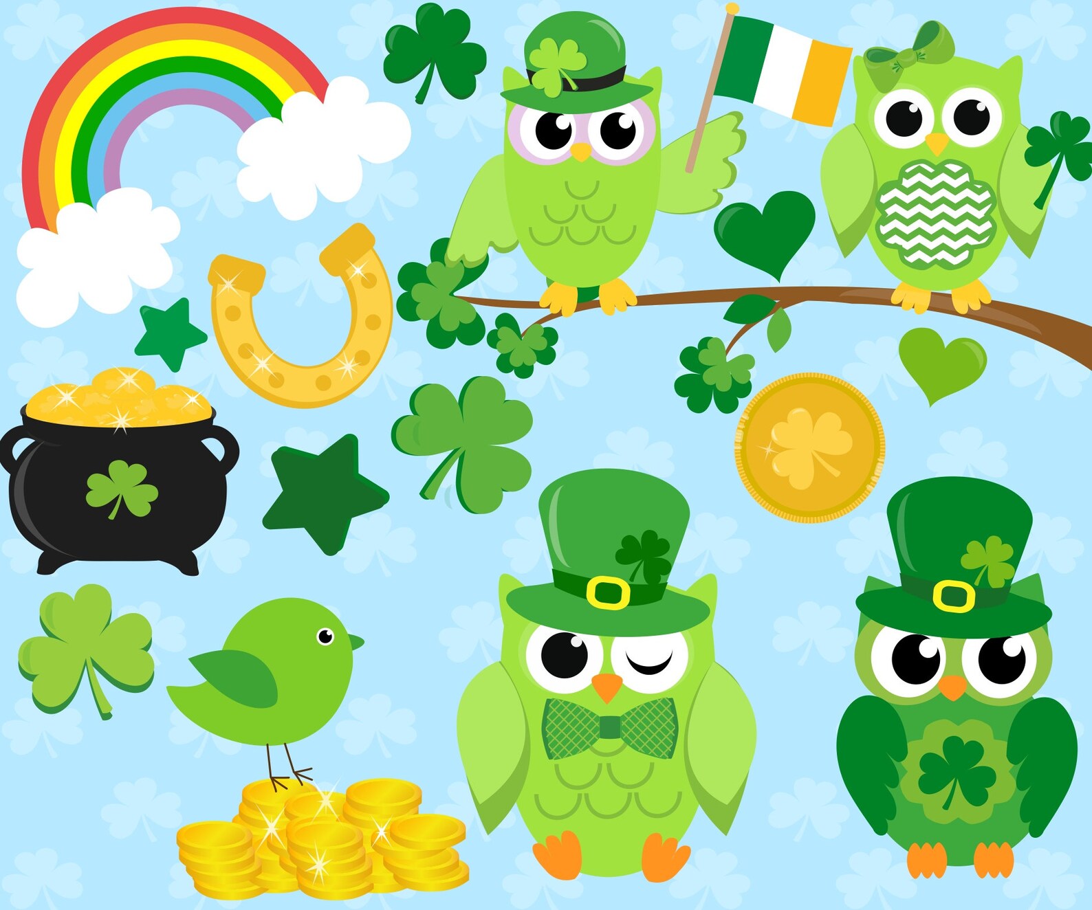 St-patricks Owls Vector Clipart Instant Download Digital | Etsy