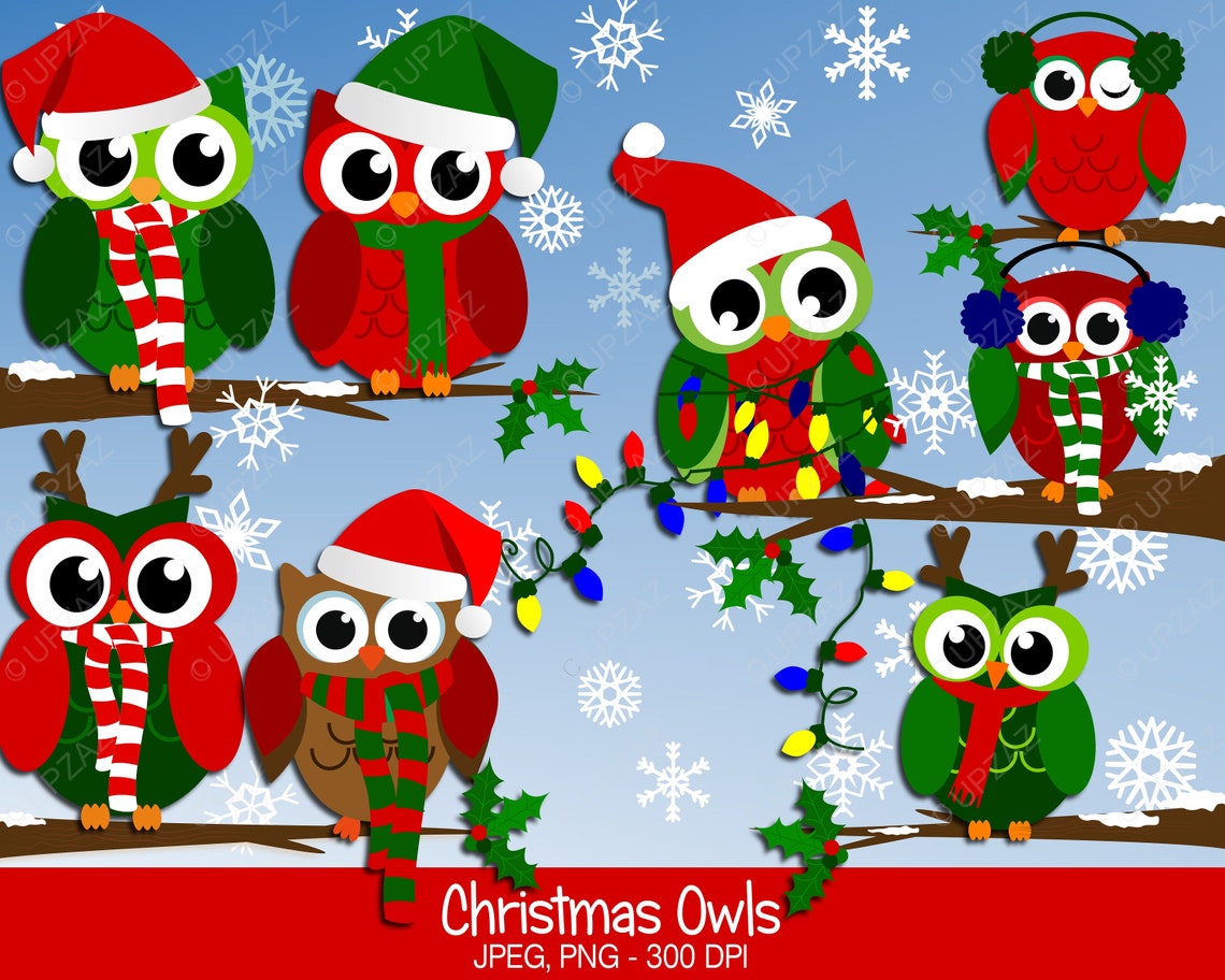 Christmas Owl Clipart Commercial Use Holiday Owl Clipart | Etsy