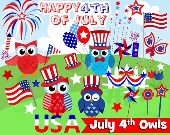 Independence Day Owls Clipart Commercial Use, 4th of July Vector ...