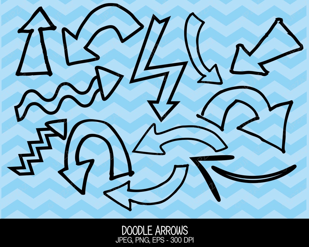 Hand Drawn Doodle Arrows Clipart, Arrow Icons, Vector Graphics, Digital ...
