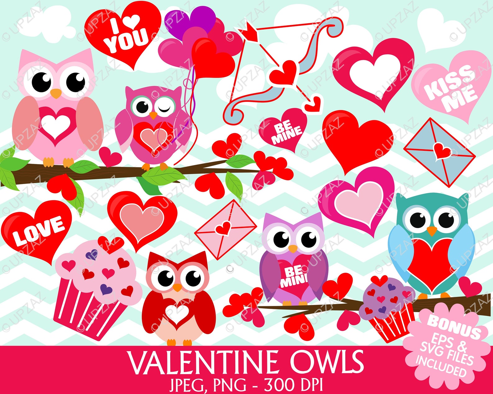 Valentine Owl Clipart SVG Digital Images UZ870 | Etsy