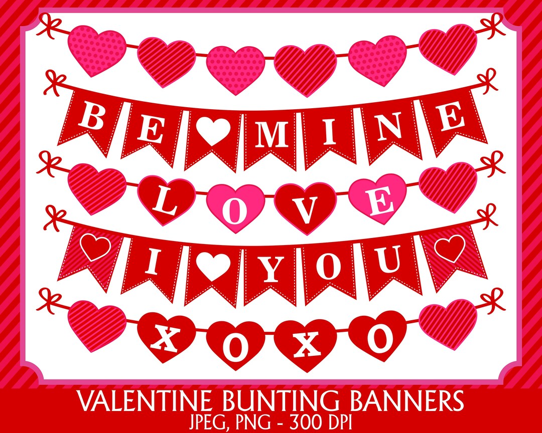 Valentines Bunting Flags Clipart, Digital Images - UZ876 - Etsy