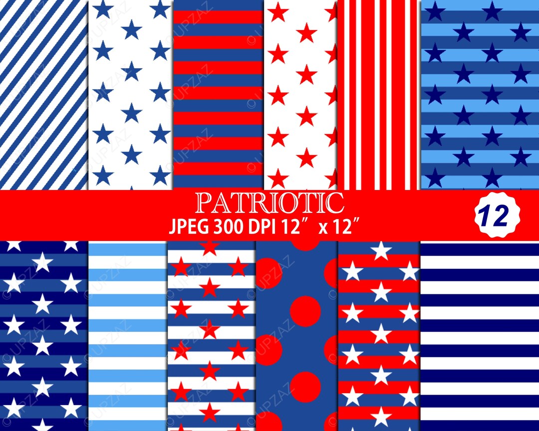 Patriotic Pattern Digital Papers, Scrapbook Papers, Digital Images ...