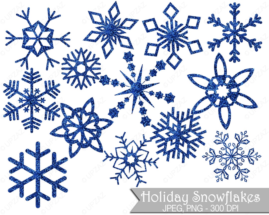 Glitter Snowflake Clipart, Blue Glitter Snowflakes, Commercial Use ...