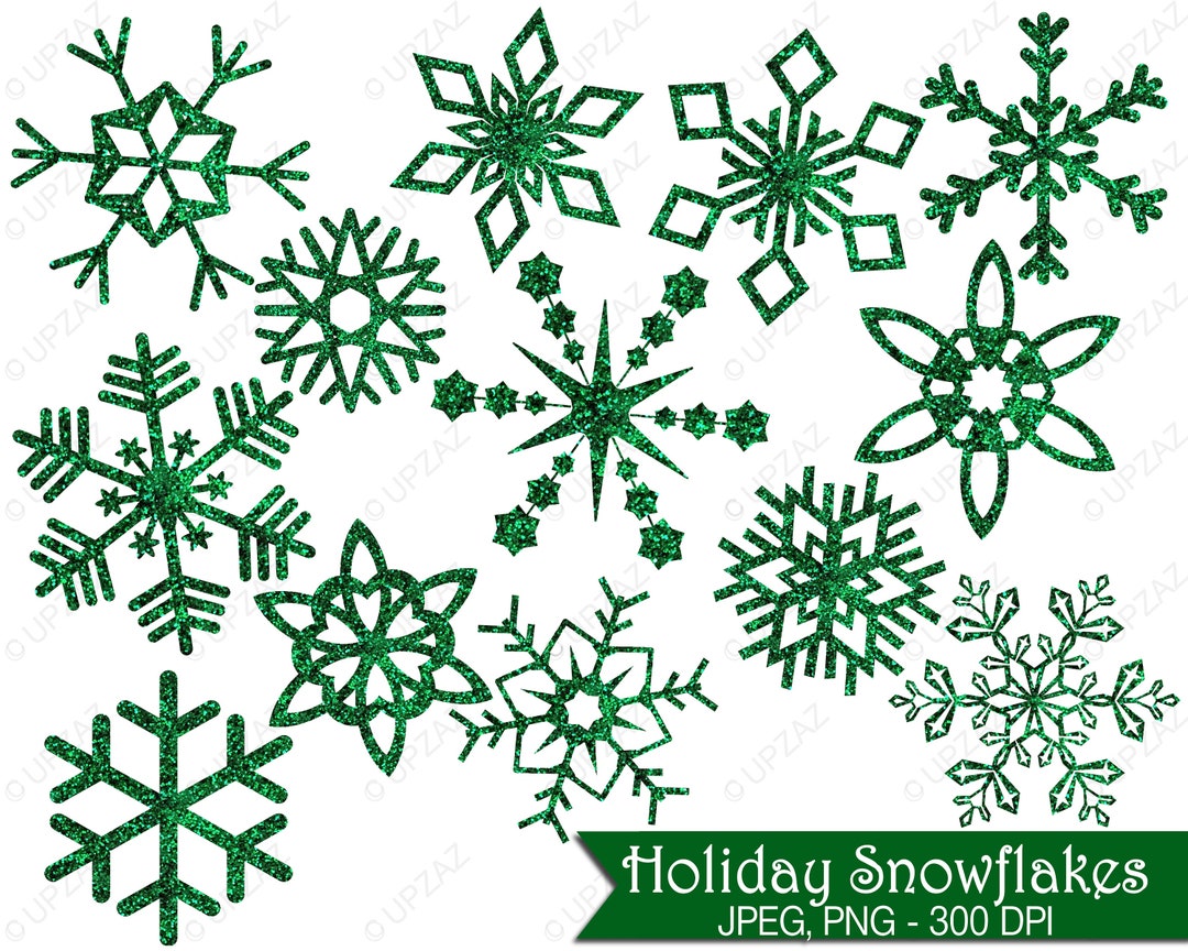 Glitter Snowflake Clipart, Green Glitter Snowflakes, Commercial Use ...
