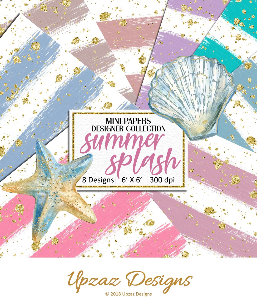Mini Digital Papers - Summer Splash 6" X 6", Commercial Use | MP-88 - Etsy
