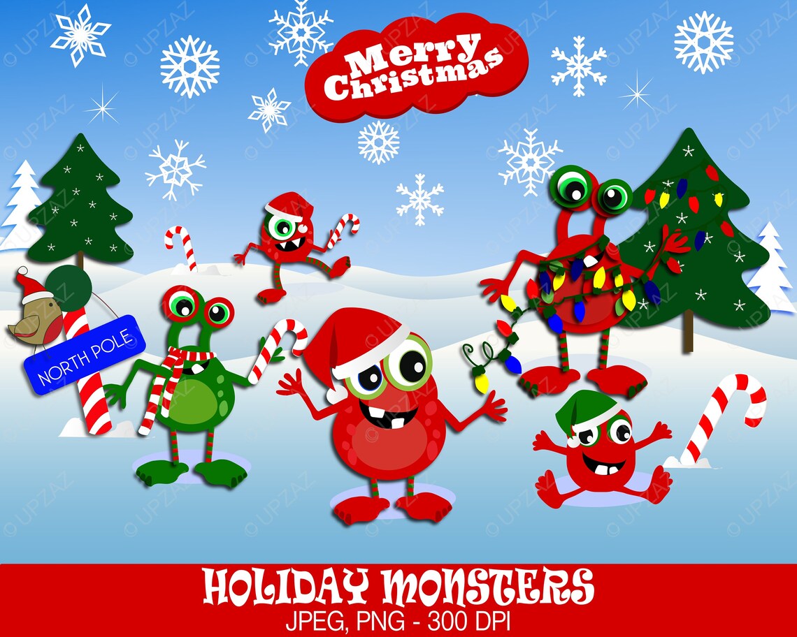 Christmas Monsters Clipart Personal Use Holiday Monsters - Etsy UK