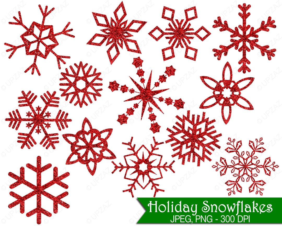 Glitter Snowflake Clipart, Red Glitter Snowflakes, Commercial Use, Red ...