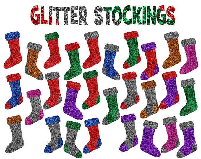 Christmas Stockings Clipart, Glitter Stockings, Glitter Stockings ...