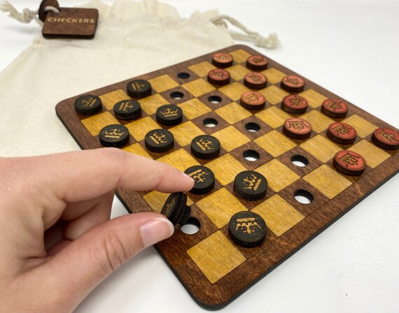 Miniature Checkers Board Travel Game Set Wooden Chess Set | Etsy