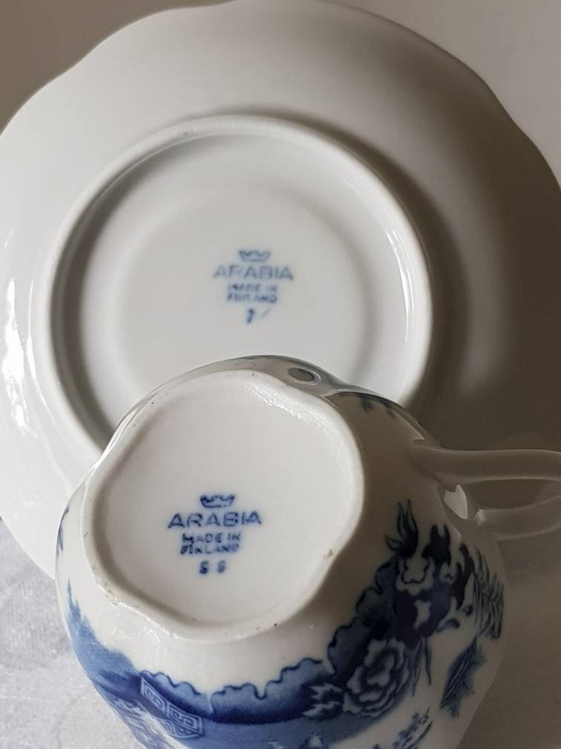 Arabia Finland SINGAPORE Blue Vintage Ceramic Duo Set Cup & Saucer ...