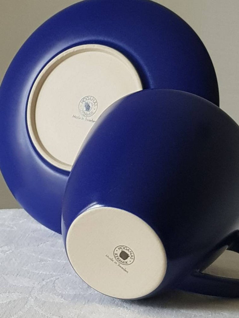 Large Hoganas Keramik Mug With Saucer. Swedish Vintage Blue - Etsy
