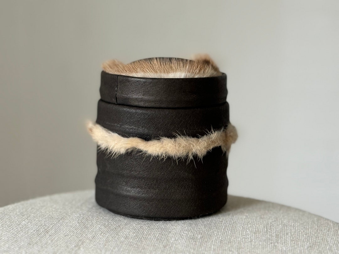 Vintage Leather Box With Lid. Leather Decorated With Fur. Handcrafted ...