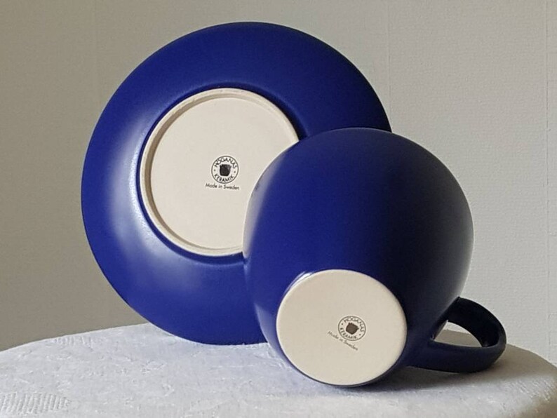 Large Hoganas Keramik Mug With Saucer. Swedish Vintage Blue - Etsy