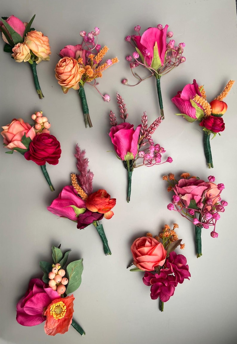 Jewel Tone Hot Pink, Orange Buttonhole, Bright Colour Boutonnière ...