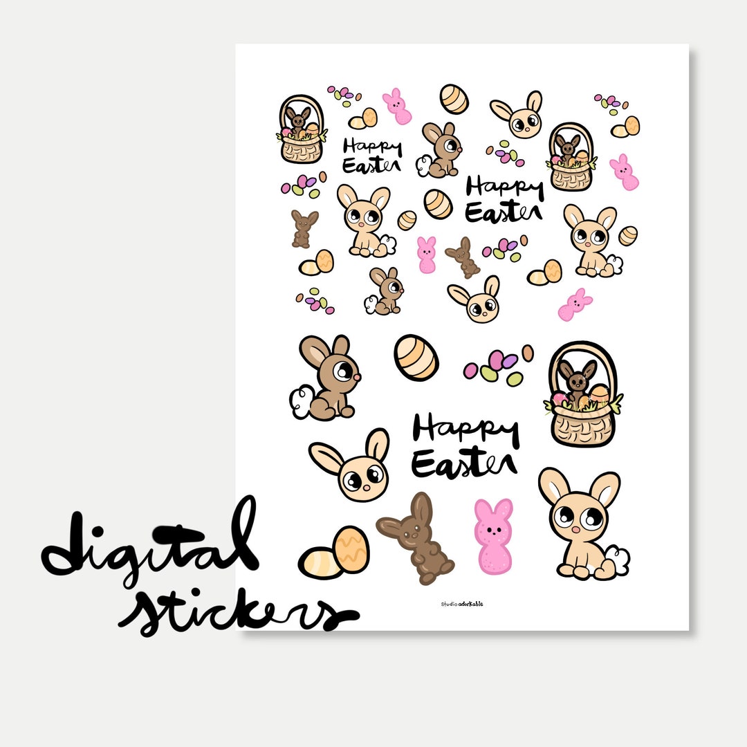 D065 / Easter Bunny Digital and Printable Stickers, Silhouette Cut File ...