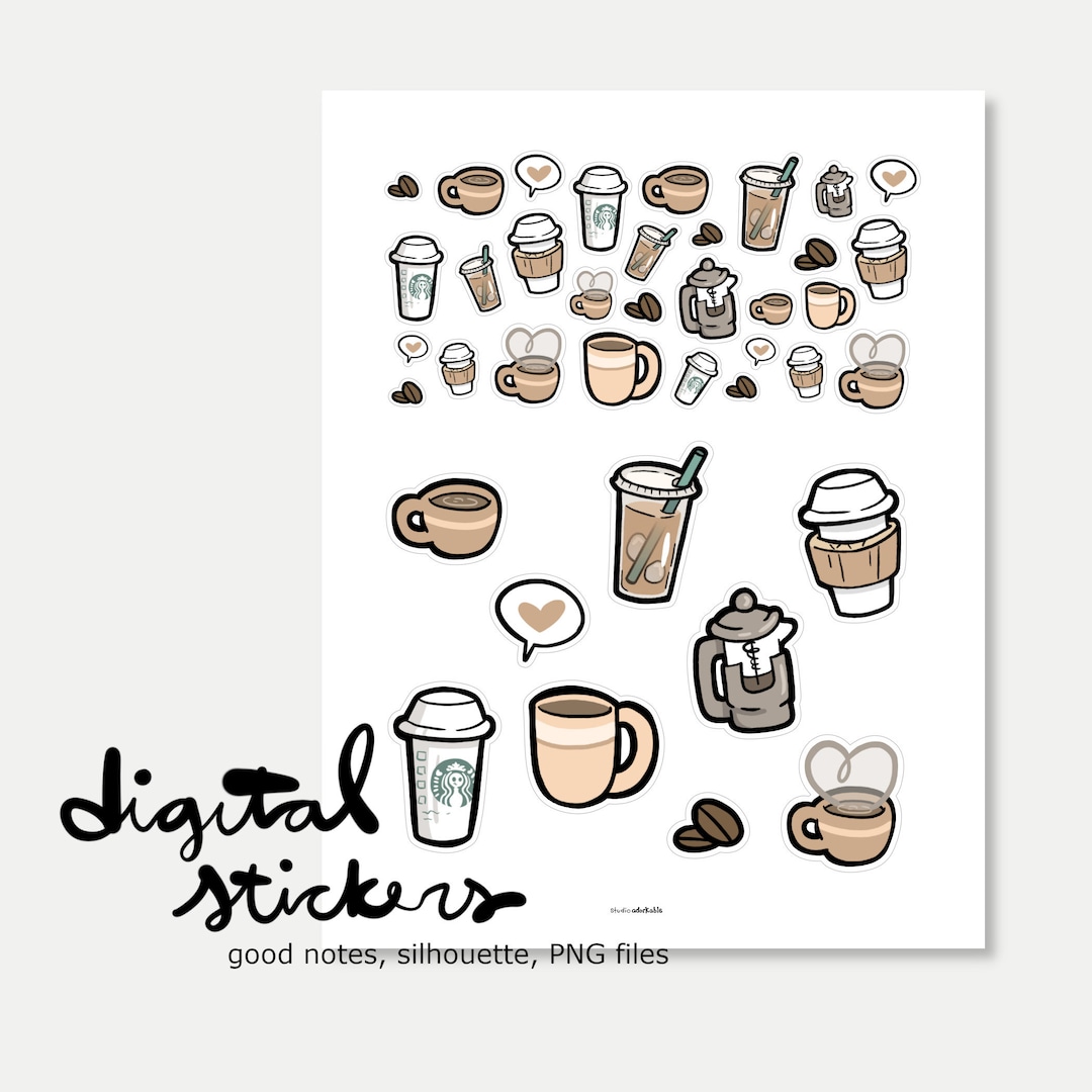 D088 / Coffee Digital Printable Planner Sticker, Goodnotes, Silhouette ...